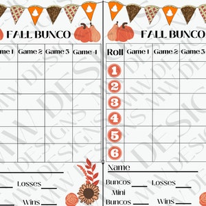 Fall Bunco Set, Fall Bunco Cards, Pumpkins, Leaves, Orange and Brown ...