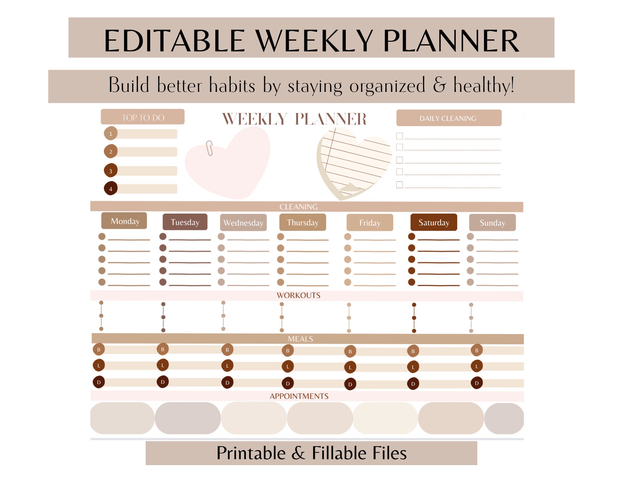 Editable Weekly Planner, Weekly Schedule, House Chores, Clean Home ...