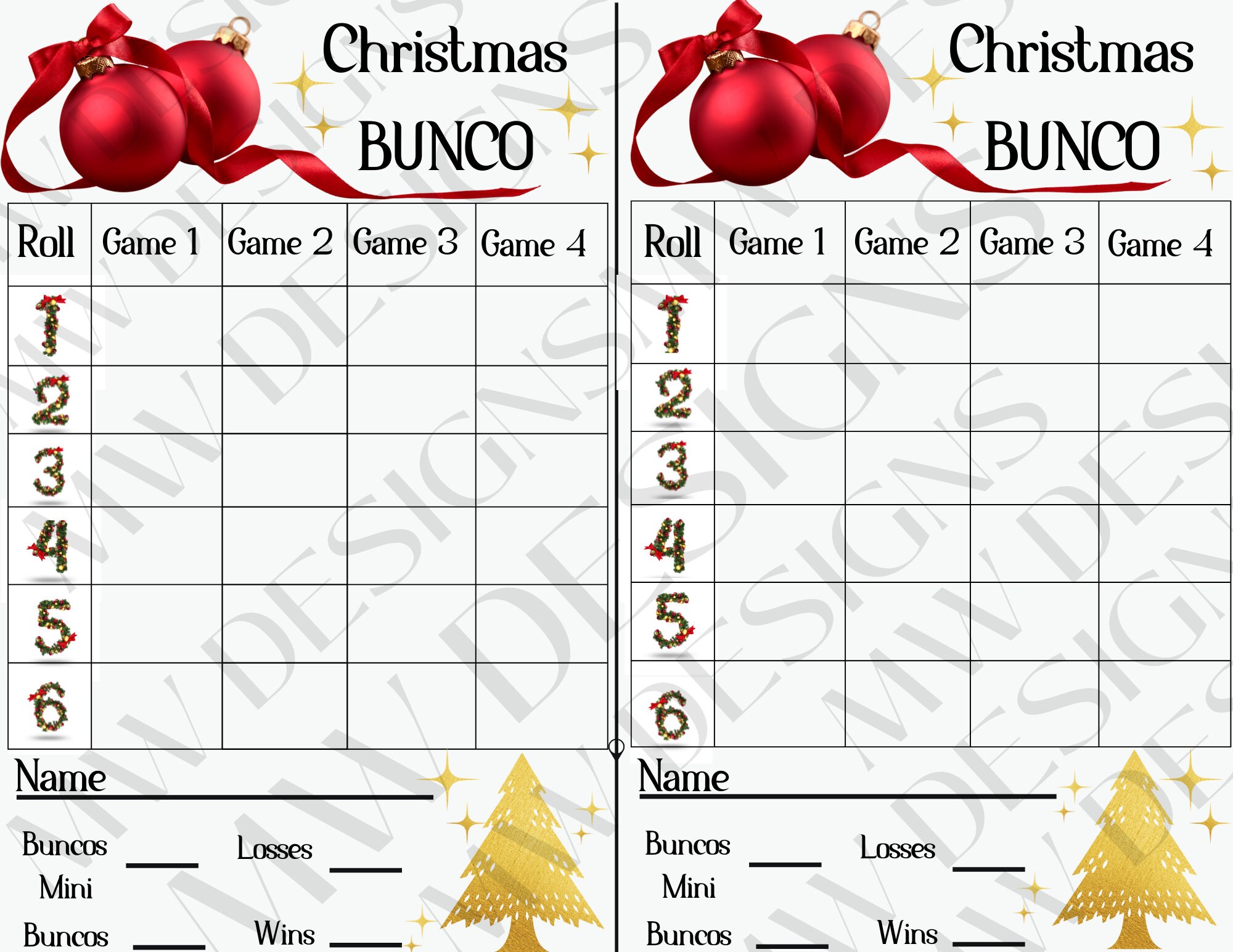Christmas Bunco Set, Winter Bunco Cards, Christmas Tree, Red, Green ...