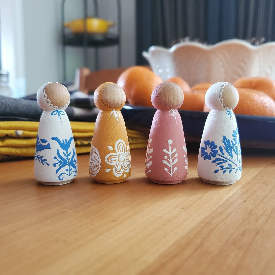 Pyrex Corningware Peg Dolls FULL SET 2 or 3.5 Handpainted Wooden ...