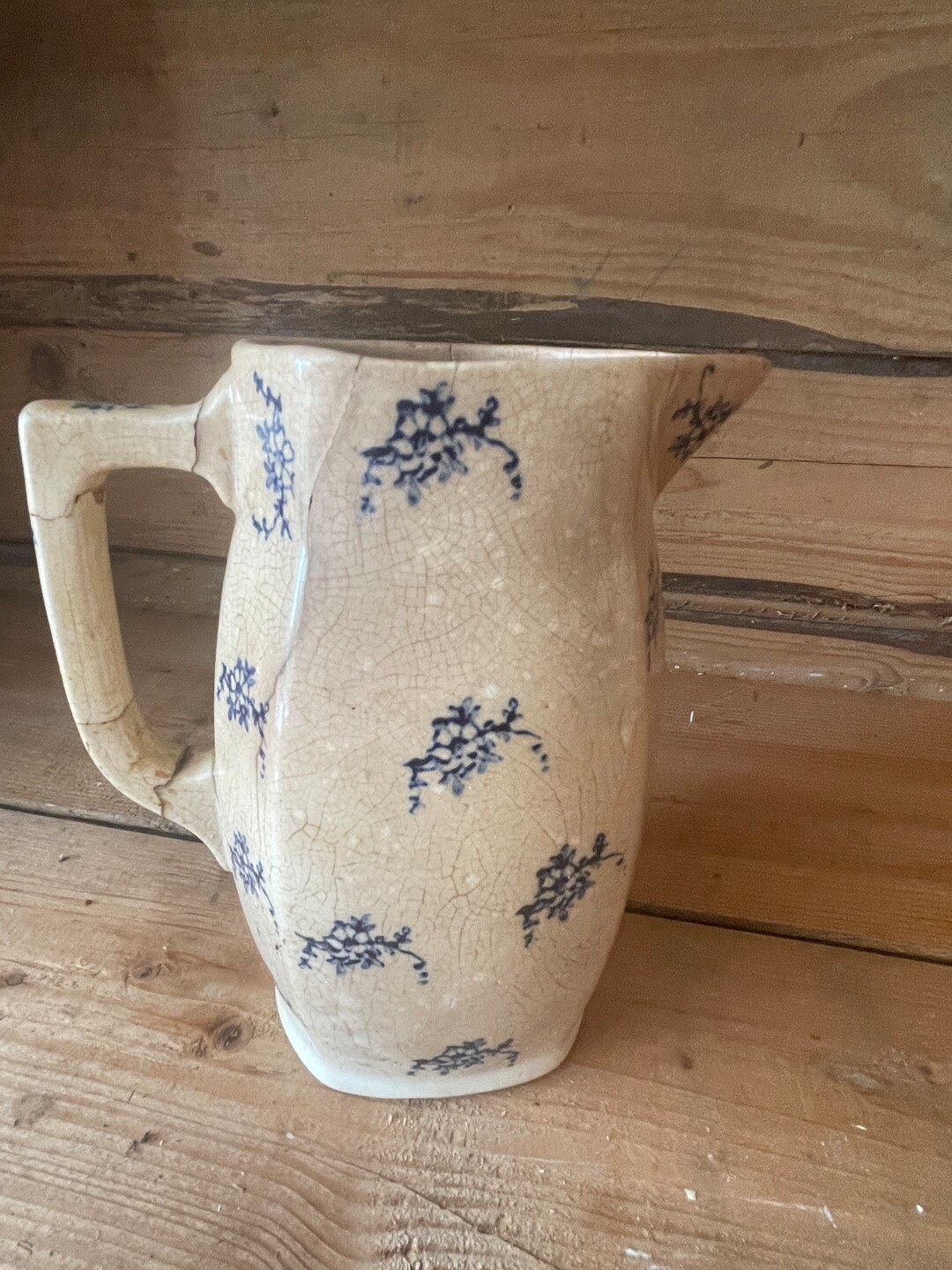Vintage Beige Bisque & Blue Ceramic Milk Pitcher Floral - Etsy