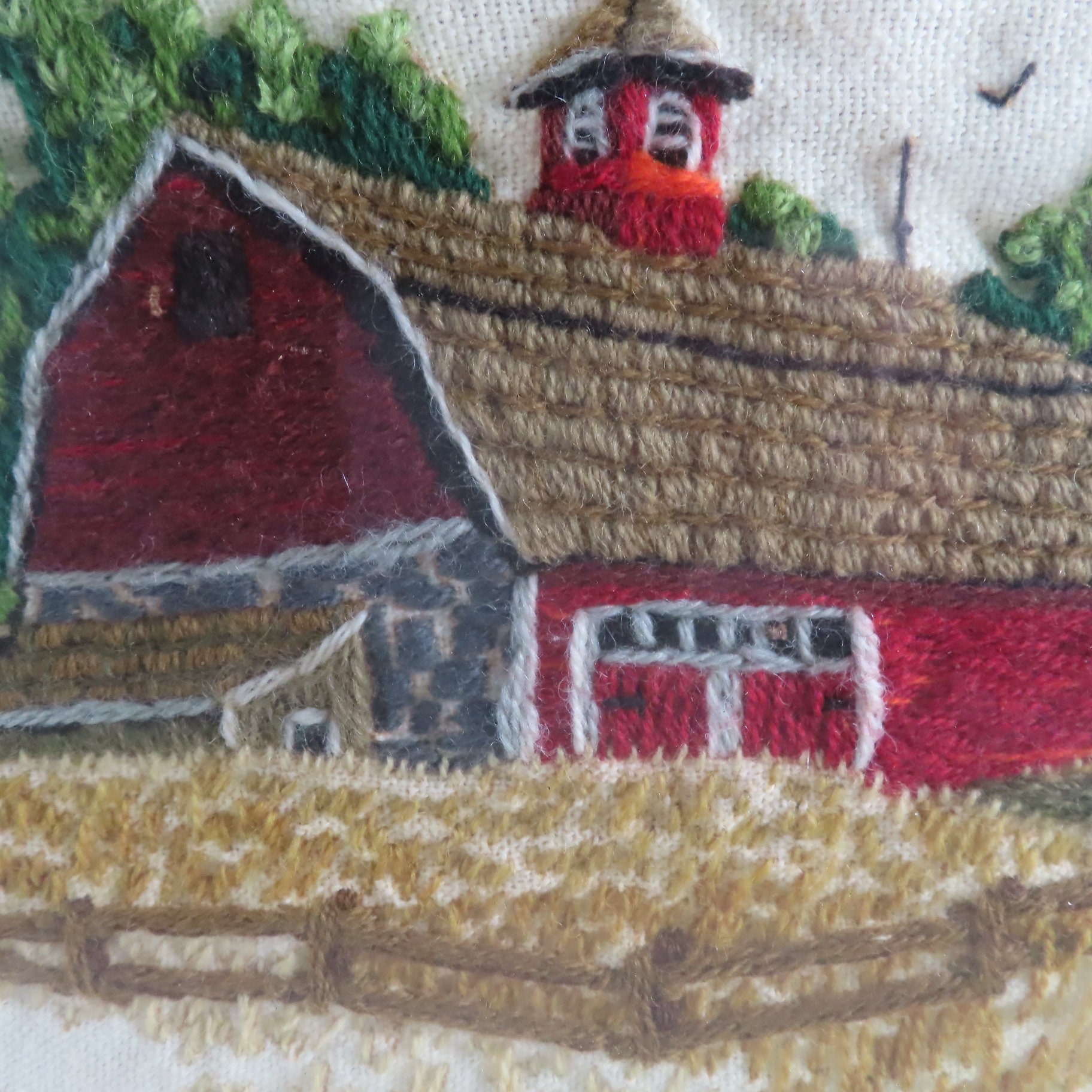 Vintage Picture Framed Embroidered Barn Farm Silo Birds Wall Decor - Etsy