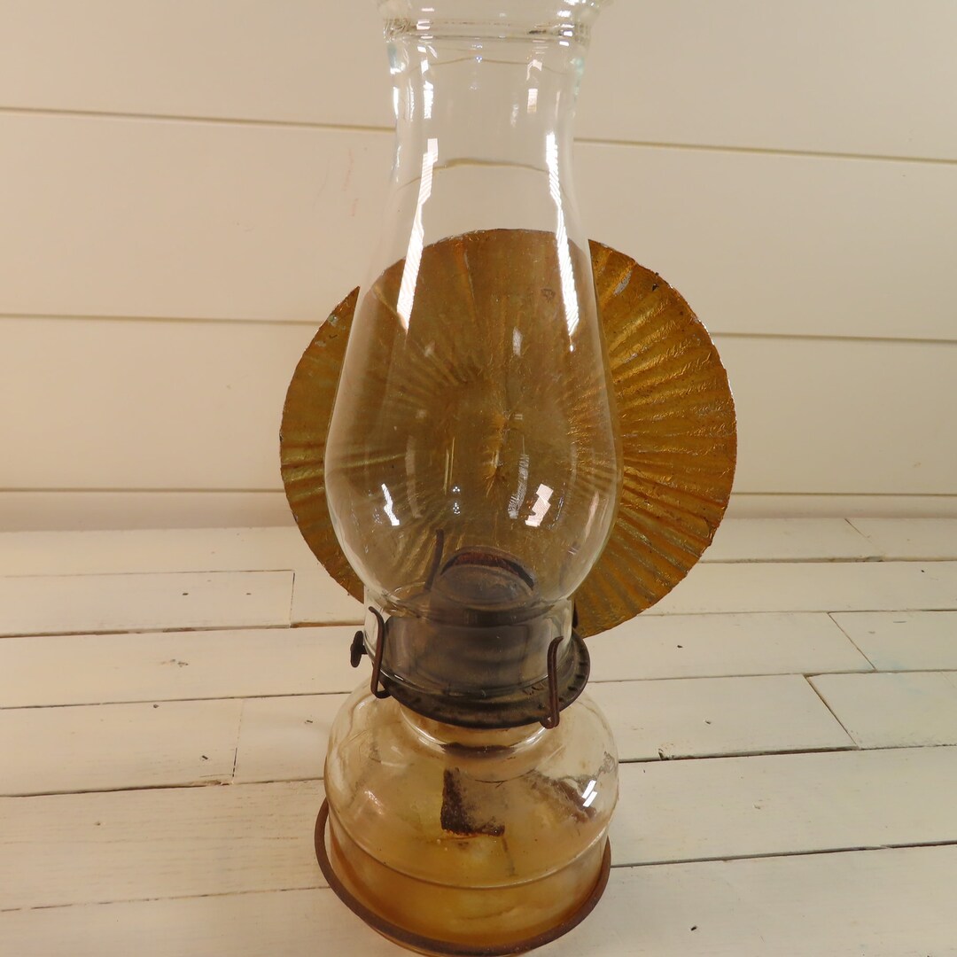 Vintage Oil Lamp With Gold Reflector Plate Glass Kerosene Lamp - Etsy