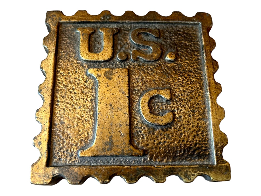 Solid Brass One Cent Stamp Paperweight With Great Patina - Etsy