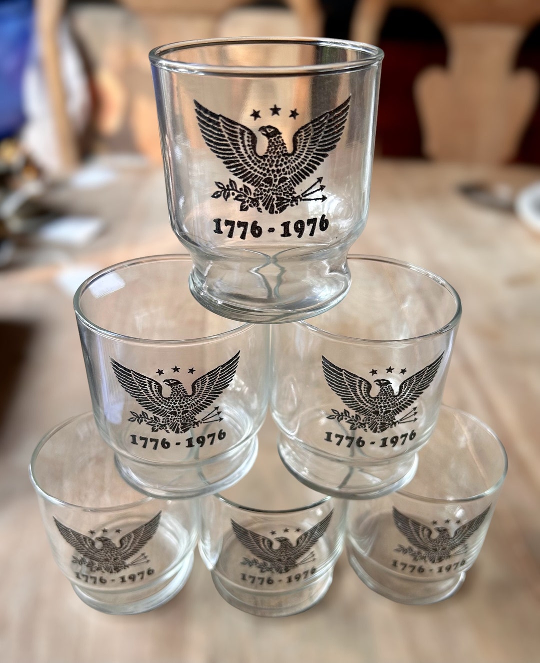 Set of 6 Bicentennial Whiskey Glasses, Raised Design Liberty Eagle ...
