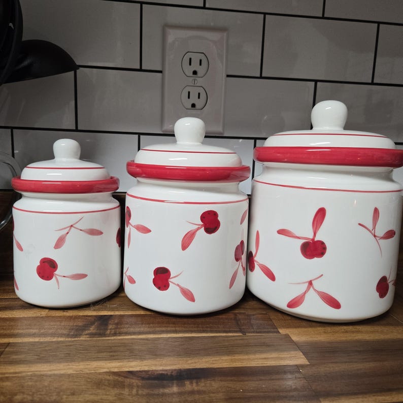Dansk Bing Cherry Ceramic Canisters With Lids. - Etsy