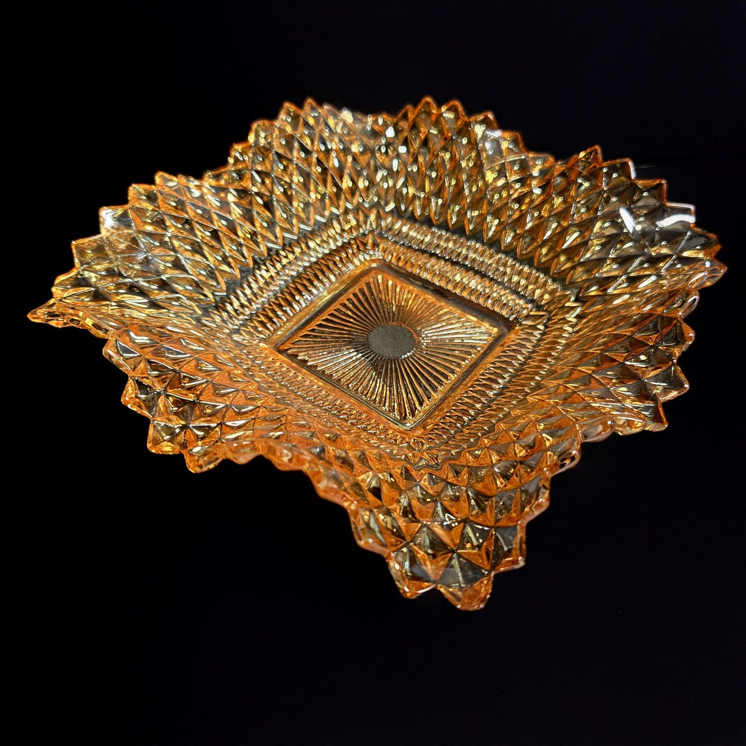Indiana Glass Diamond Point Marigold Square Candy Dish - Etsy