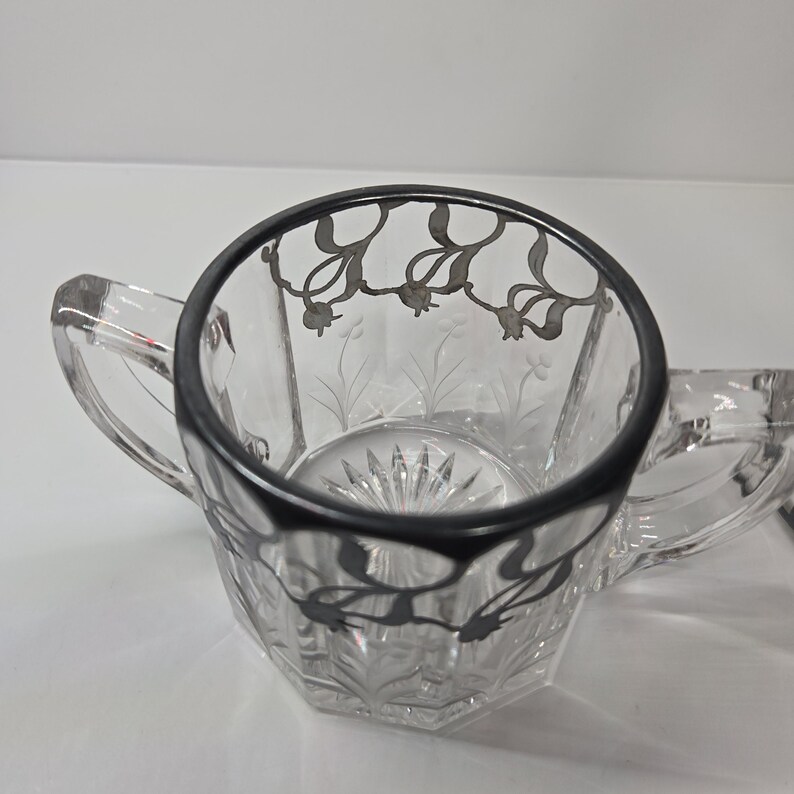 Vintage Sugar Bowl & Bud Vase Set: Art Nouveau Sterling Silver Overlay ...