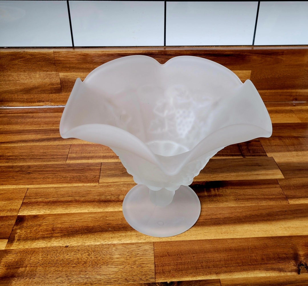 Frosted Glass Compote W/grape Pattern - Etsy