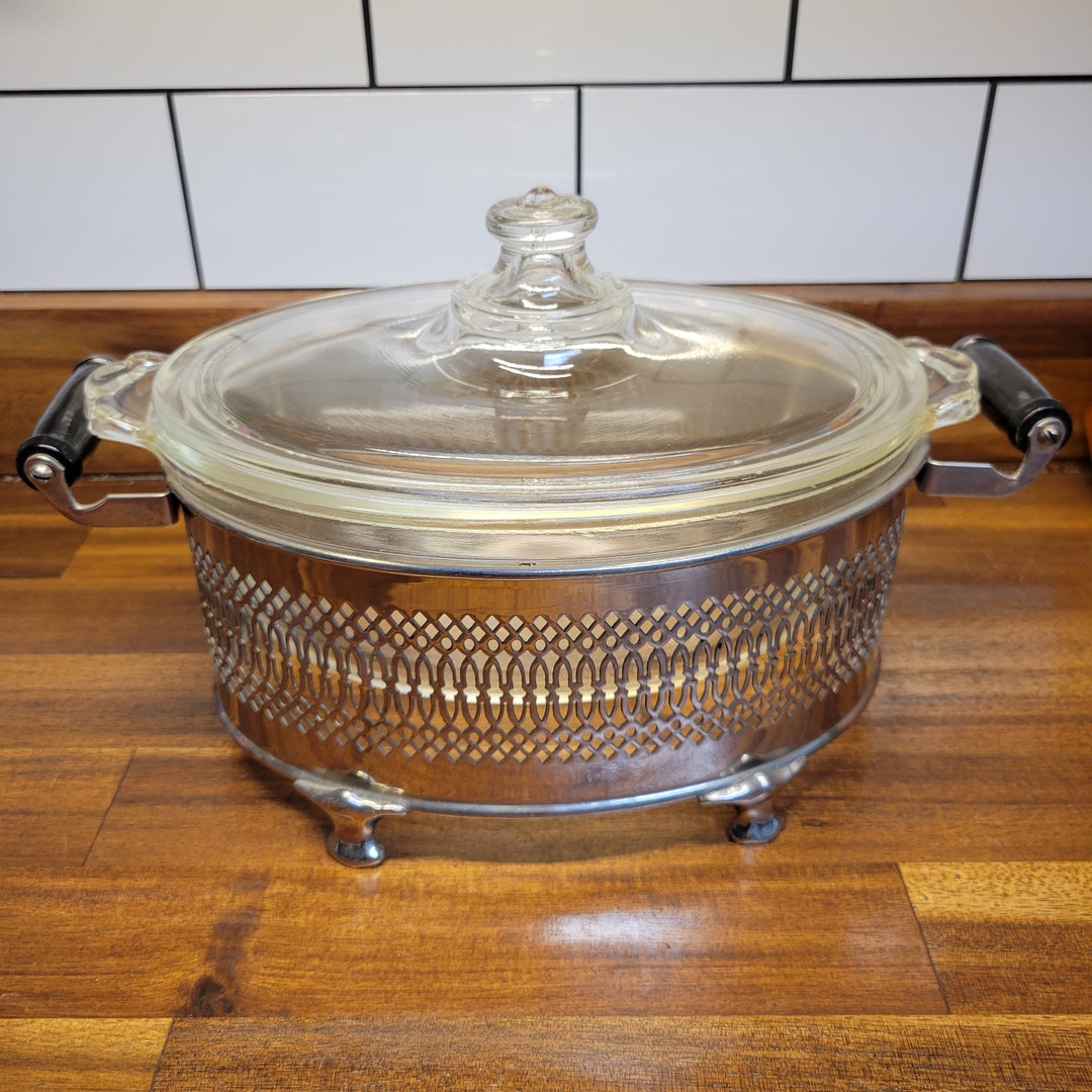 PYREX Glass Serving Dish & Lid W/silver Cradle - Etsy