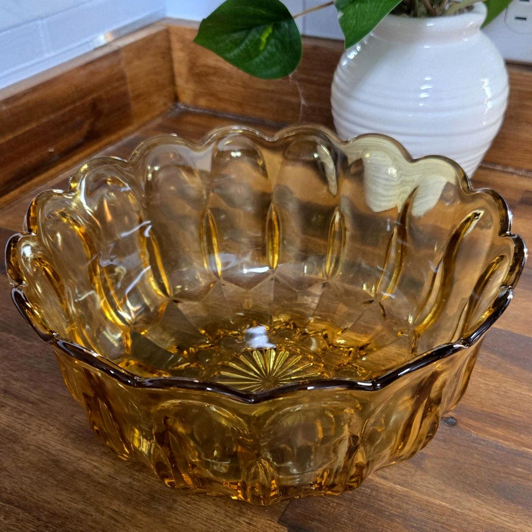 Anchor Hocking Amber Fruit Bowl Vintage Glass Serving Dish Retro Home ...