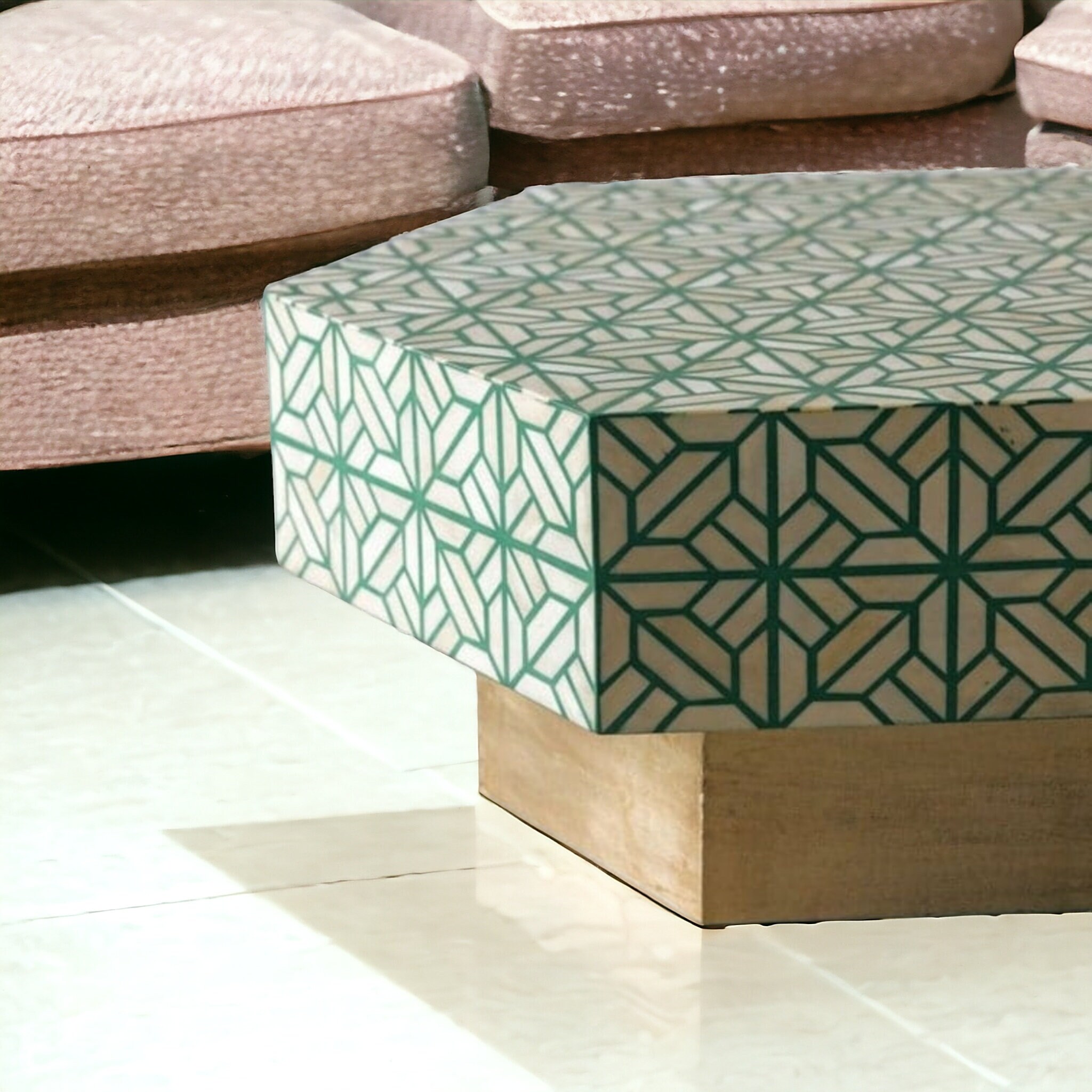 Bone Inlay Coffee Table, Bone Inlay Hexagon Living Room Table, Bone ...