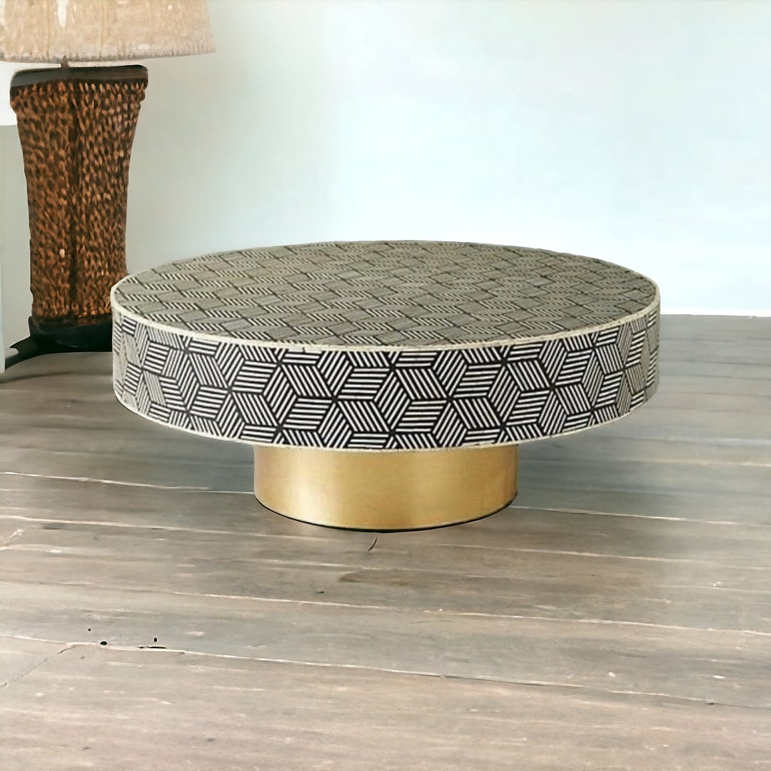Bone Inlay Coffee Table, Round Bone Inlay Living Room Table, Bone Inlay ...