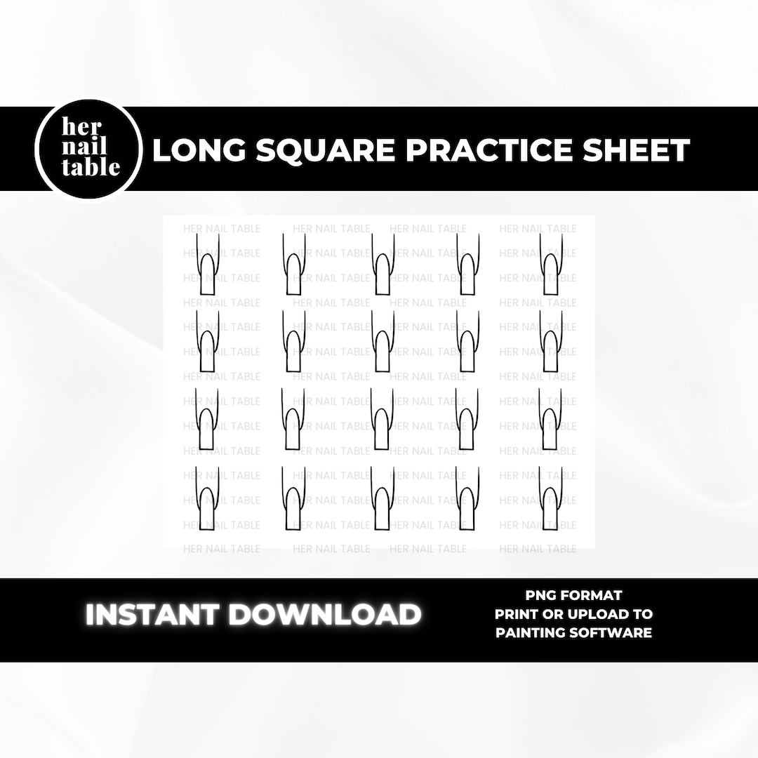 Long Square Nails Practice Sheet, Blank Nail Art Practice Template ...