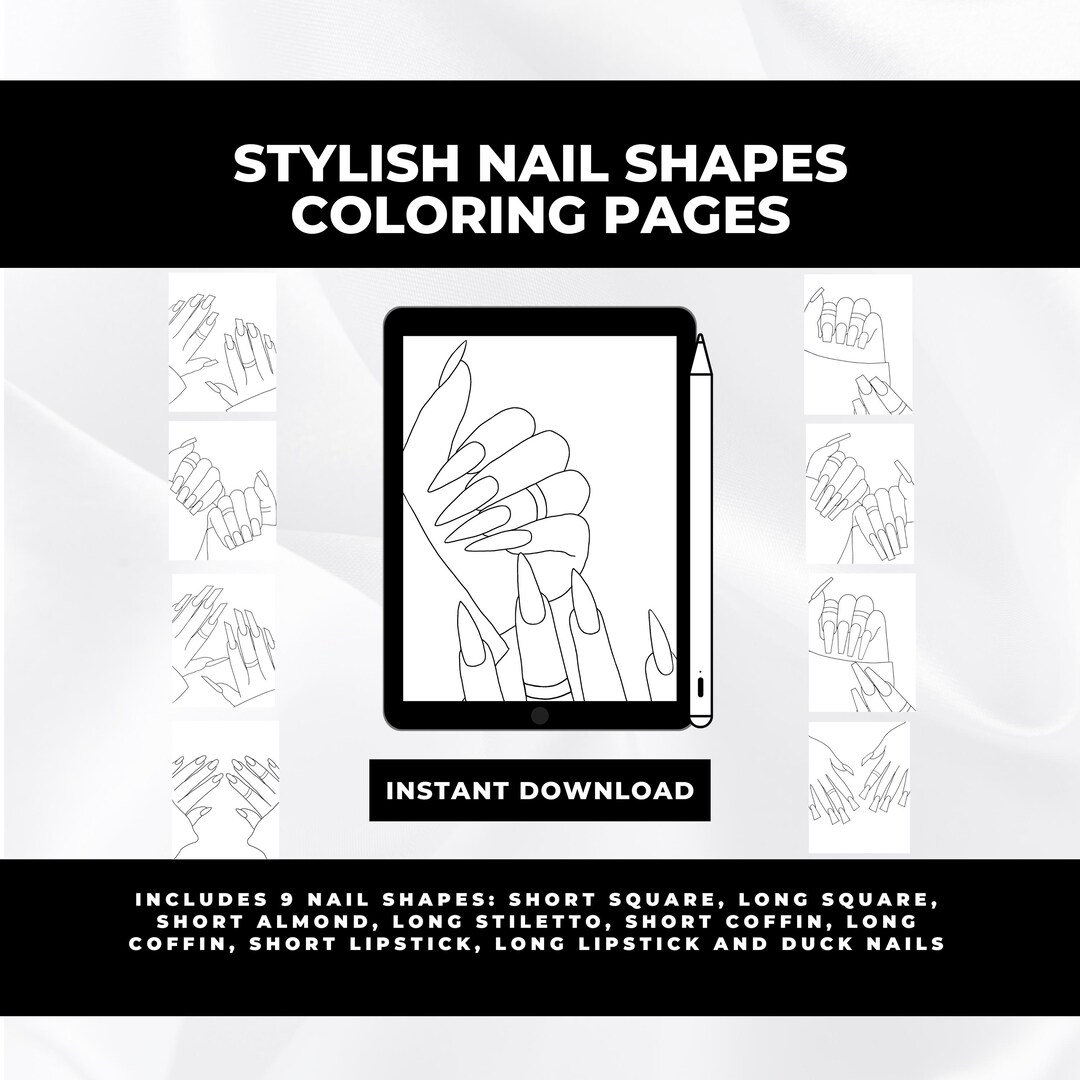 Stylish Nail Shapes - Coloring Pages Set, Blank Nail Coloring Pages ...