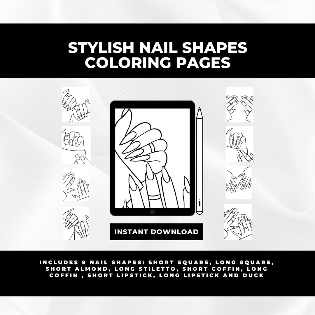 Stylish Nail Shapes - Coloring Pages Set, Blank Nail Coloring Pages ...
