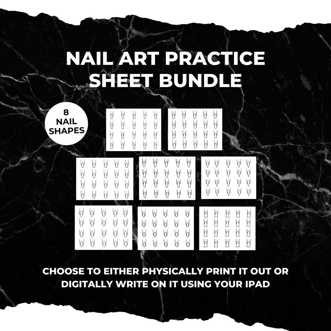 Printable Nail Art Practice Sheets Bundle Digital Download 8 Trendy