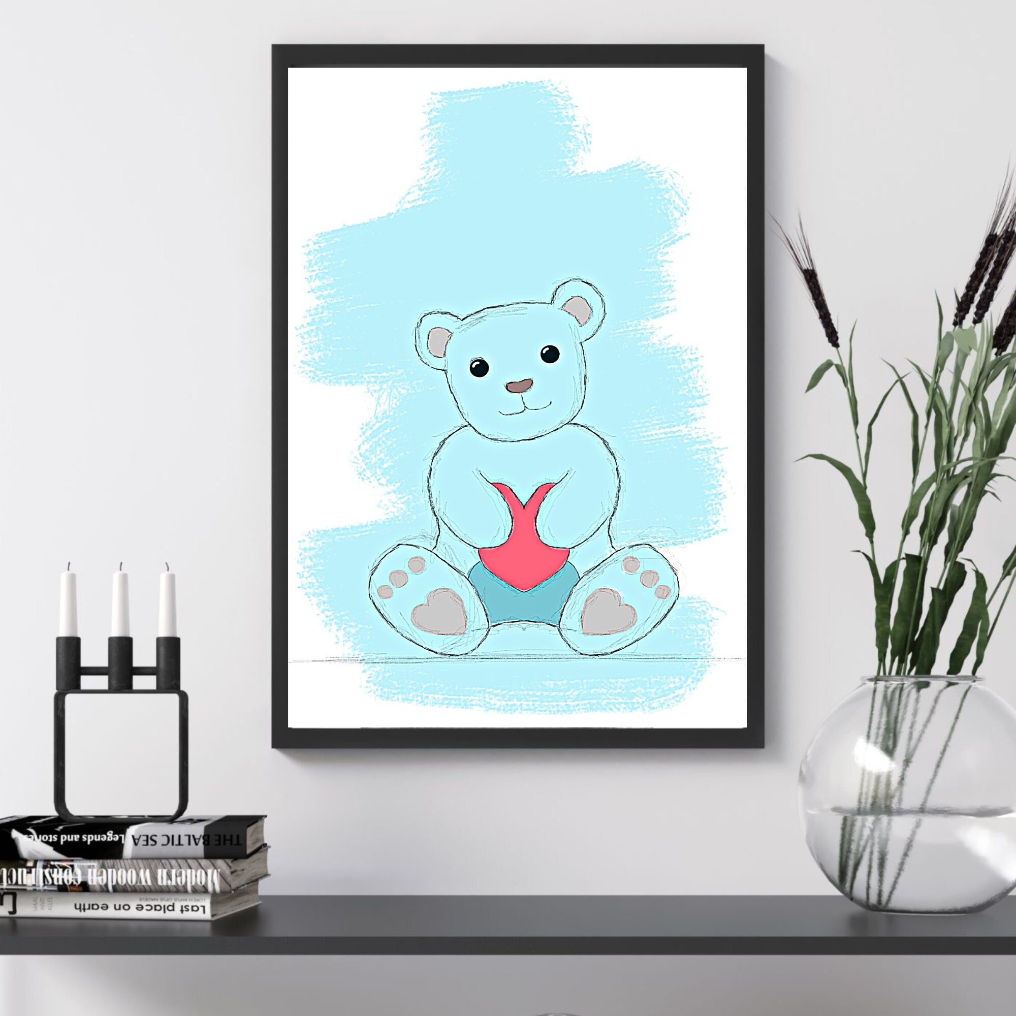 Love Heart Teddy Bear Printable Wall Art - Etsy