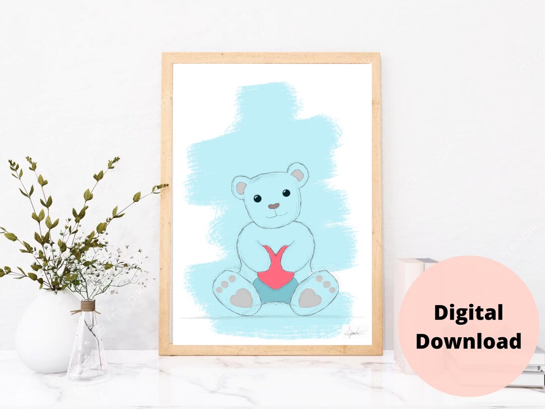 Love Heart Teddy Bear Printable Wall Art - Etsy