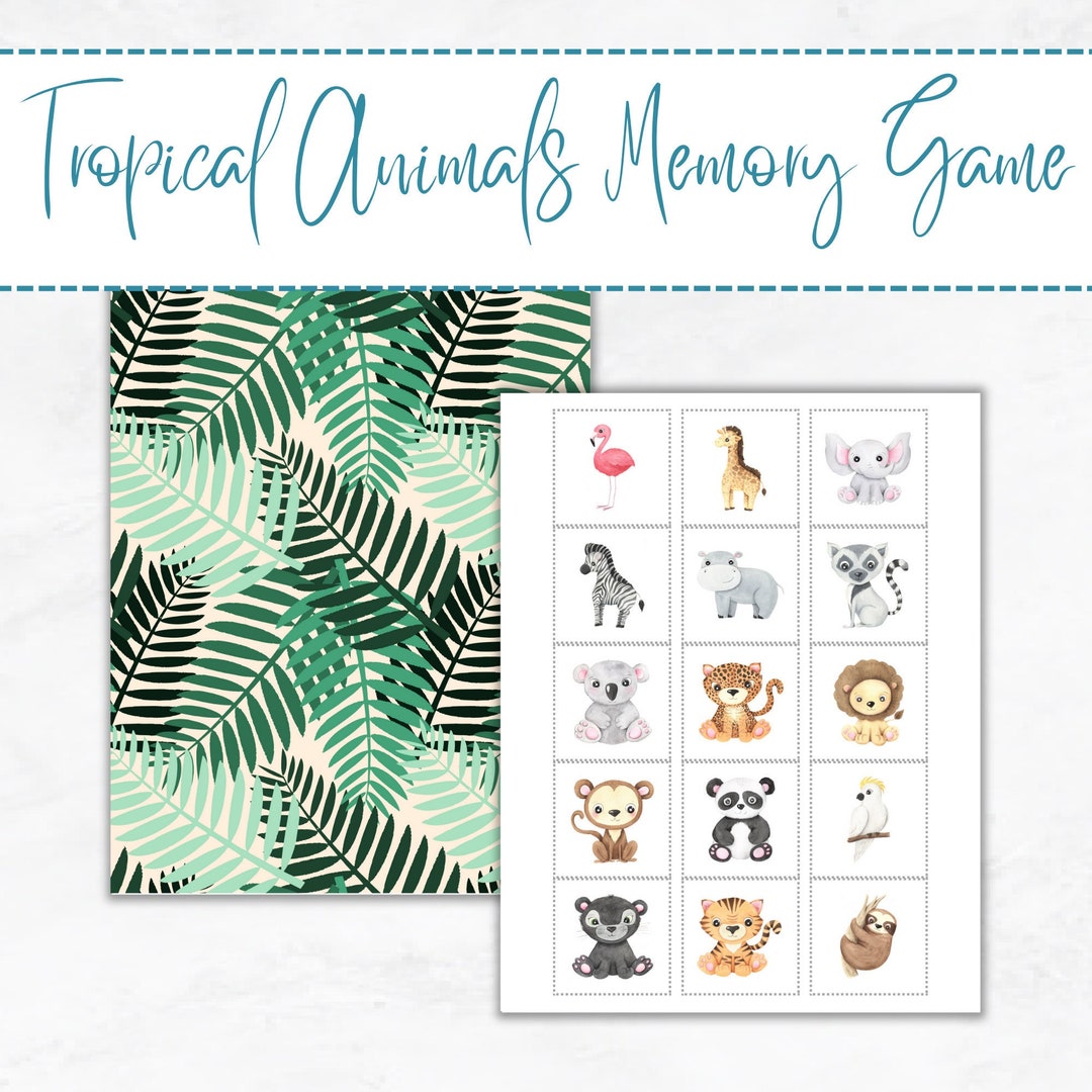 Tropical Animals Matching Game, Memory Game, Matching Game, Kids ...