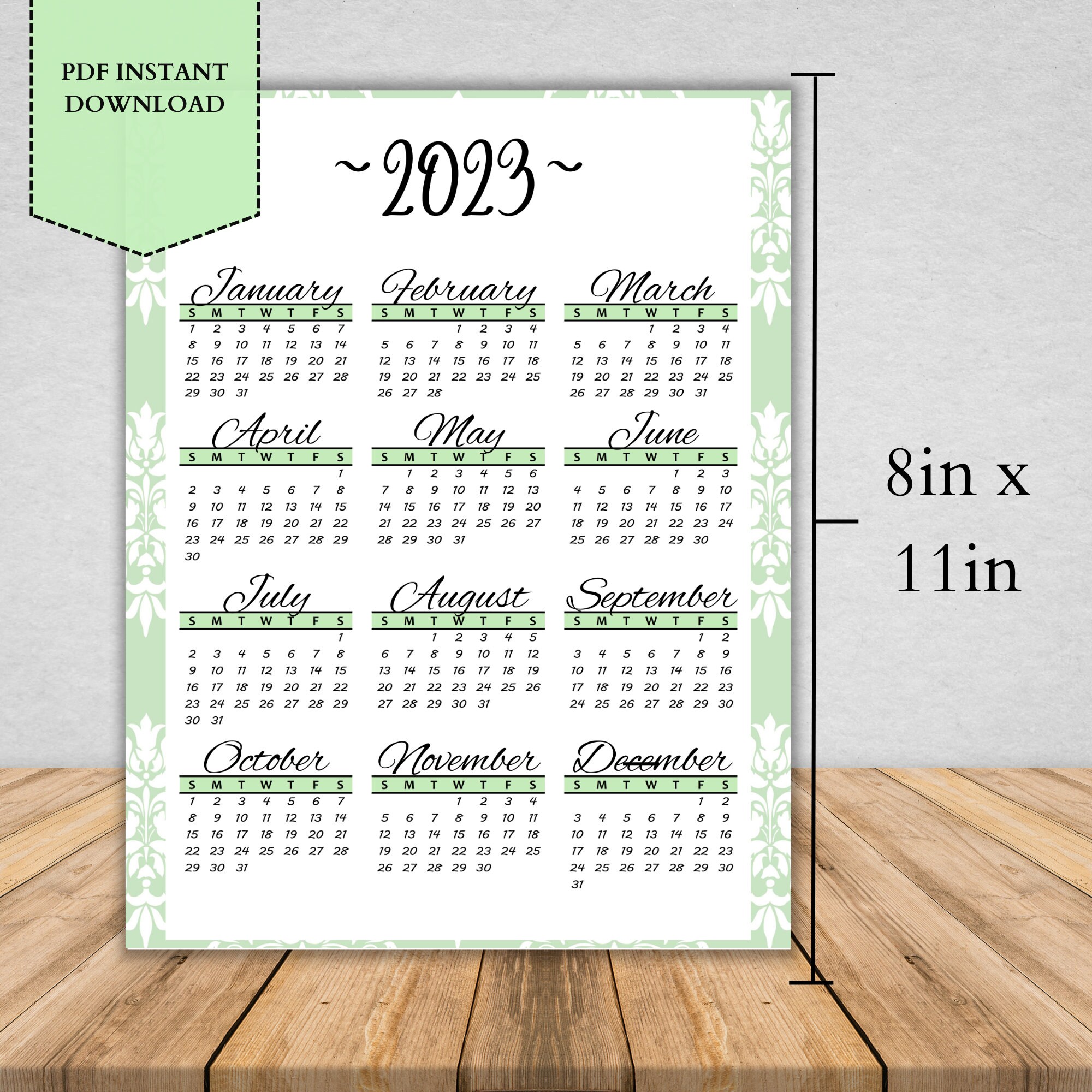2023 Yearly Printable Calendar Portrait Yearly Calendar 2023 8x11 ...