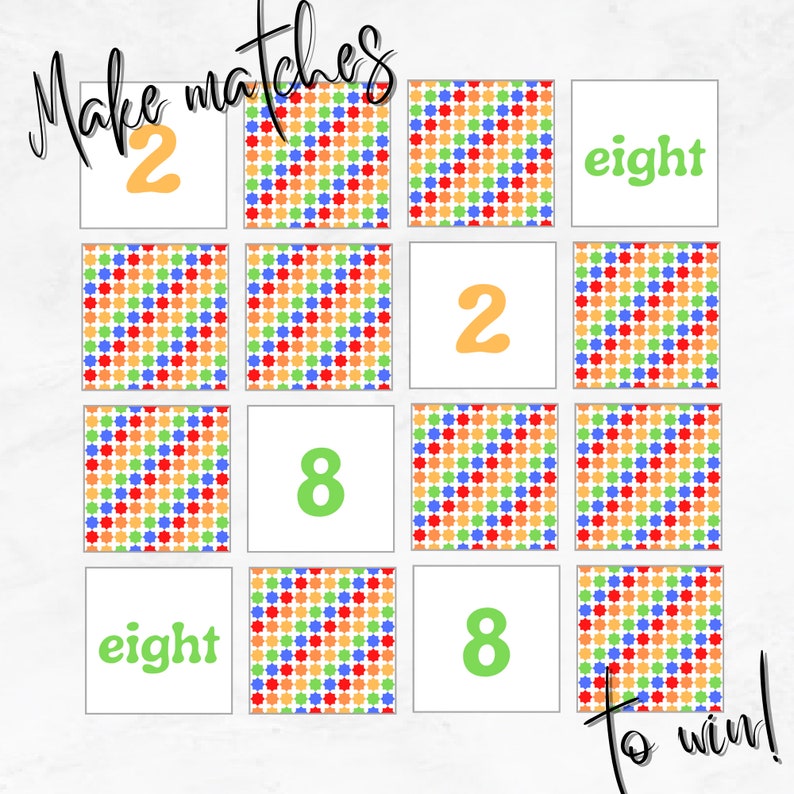 Numbers Matching Game, Memory Game, Matching Game, Kids Activity ...
