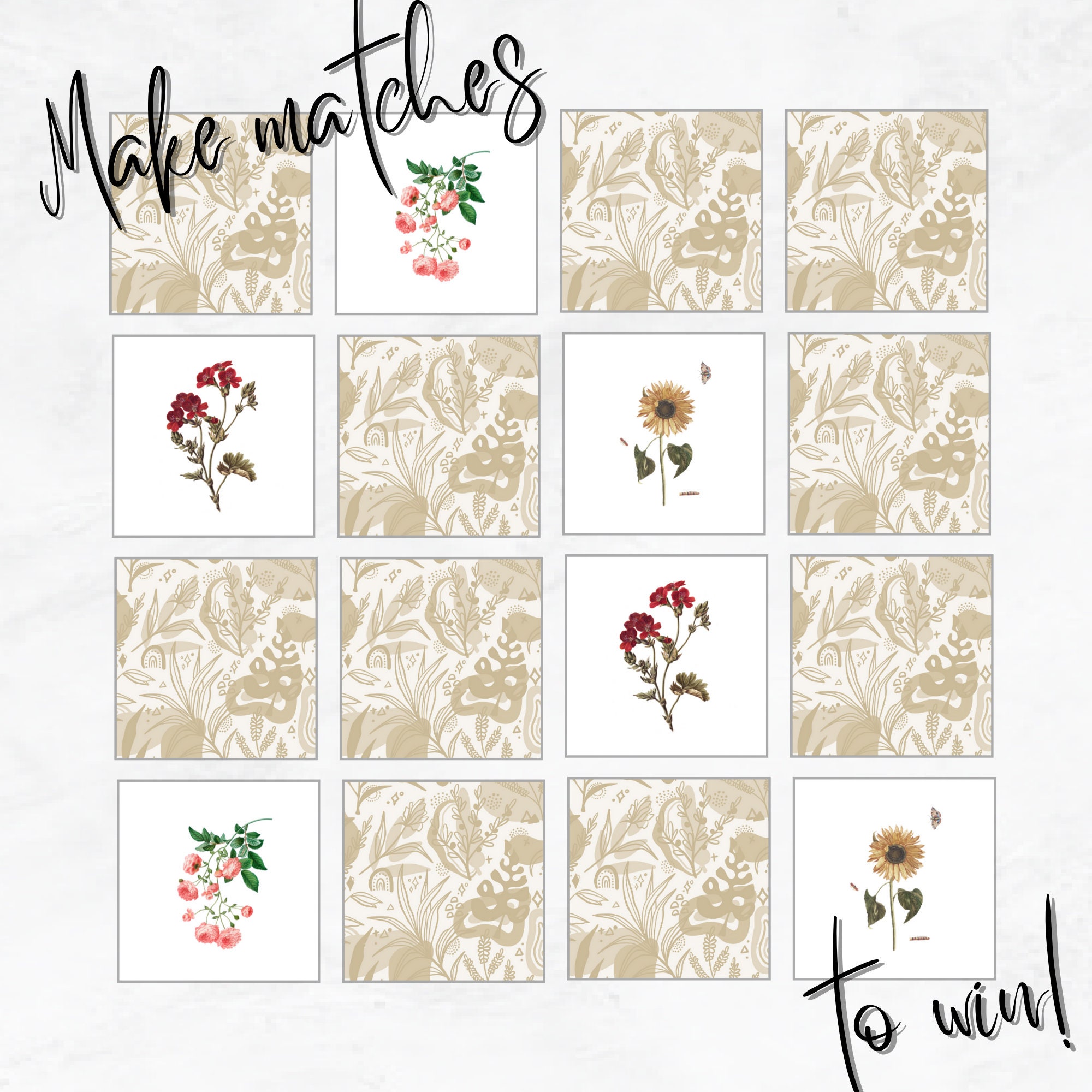 Flowers Animals Matching Game, Memory Game, Matching Game, Kids ...