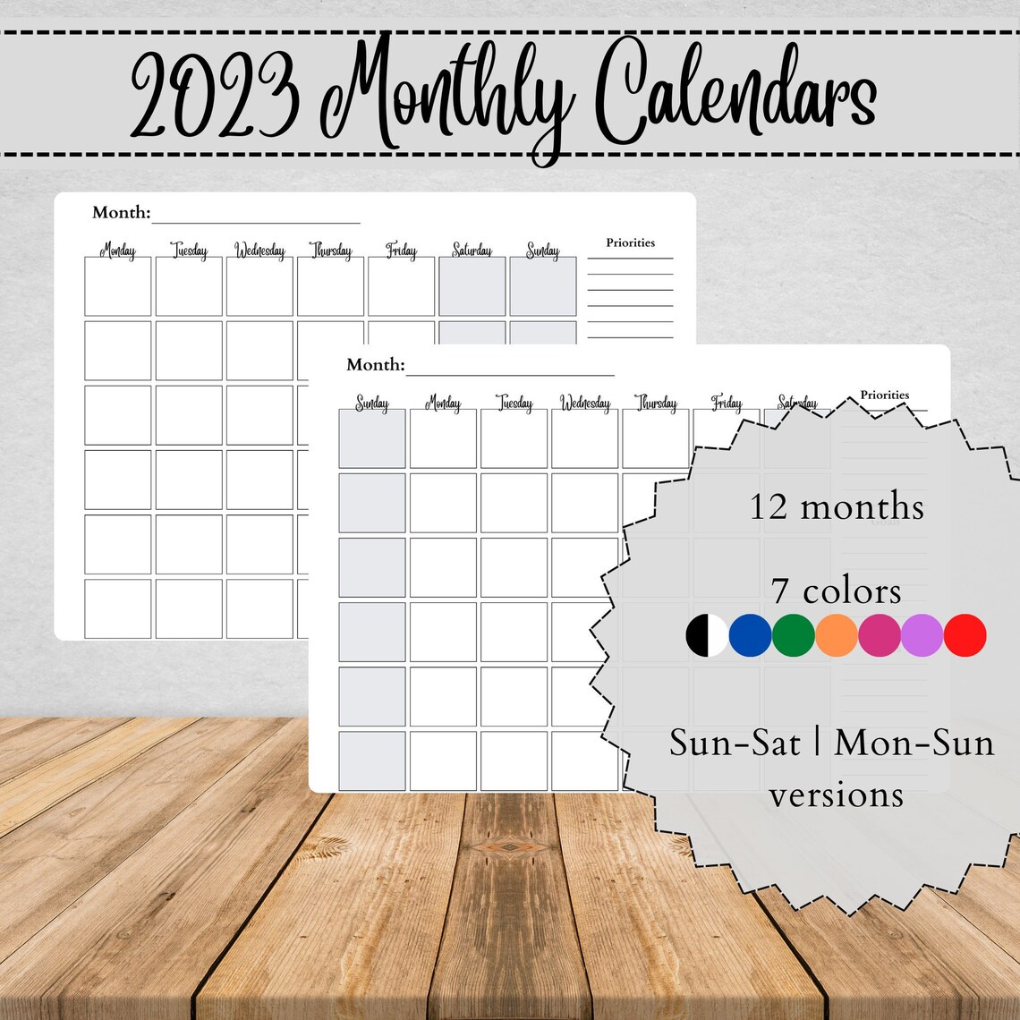 Yearly Printable Calendar Landscape Yearly Calendar 2023 8.5x11 DIGITAL ...