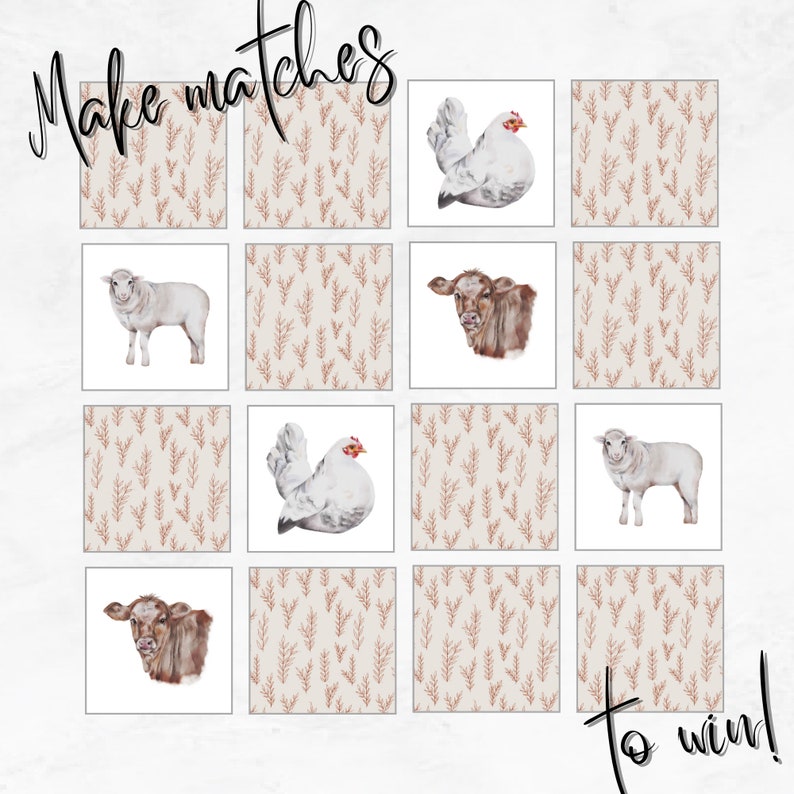 Farm Animals Matching Game, Memory Game, Matching Game, Kids Activity ...