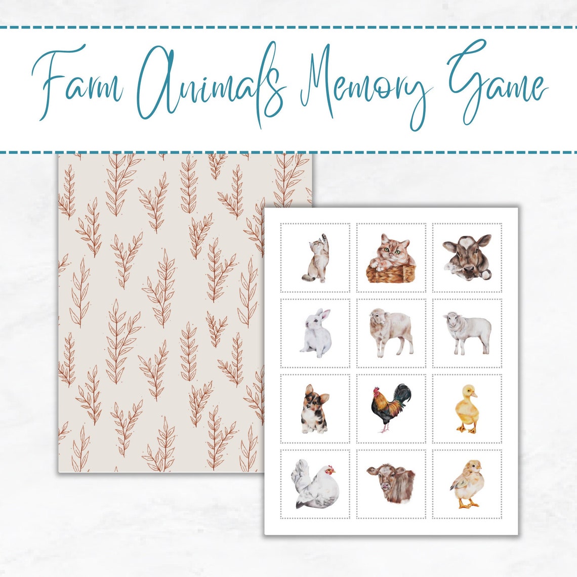 Farm Animals Matching Game, Memory Game, Matching Game, Kids Activity ...