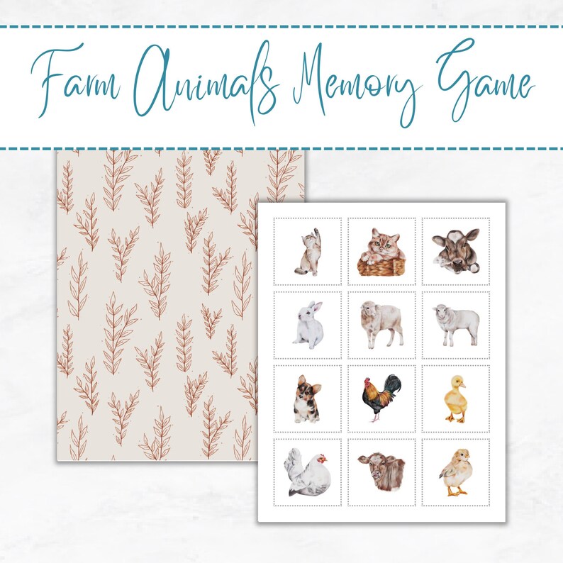 Farm Animals Matching Game, Memory Game, Matching Game, Kids Activity ...