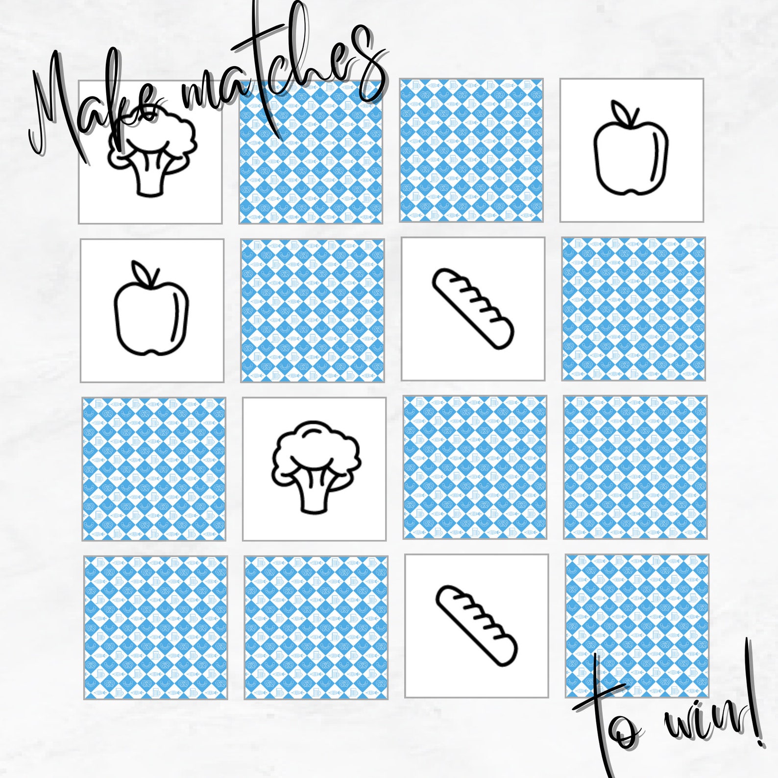 Food Matching Game, Memory Game, Matching Game, Kids Activity ...