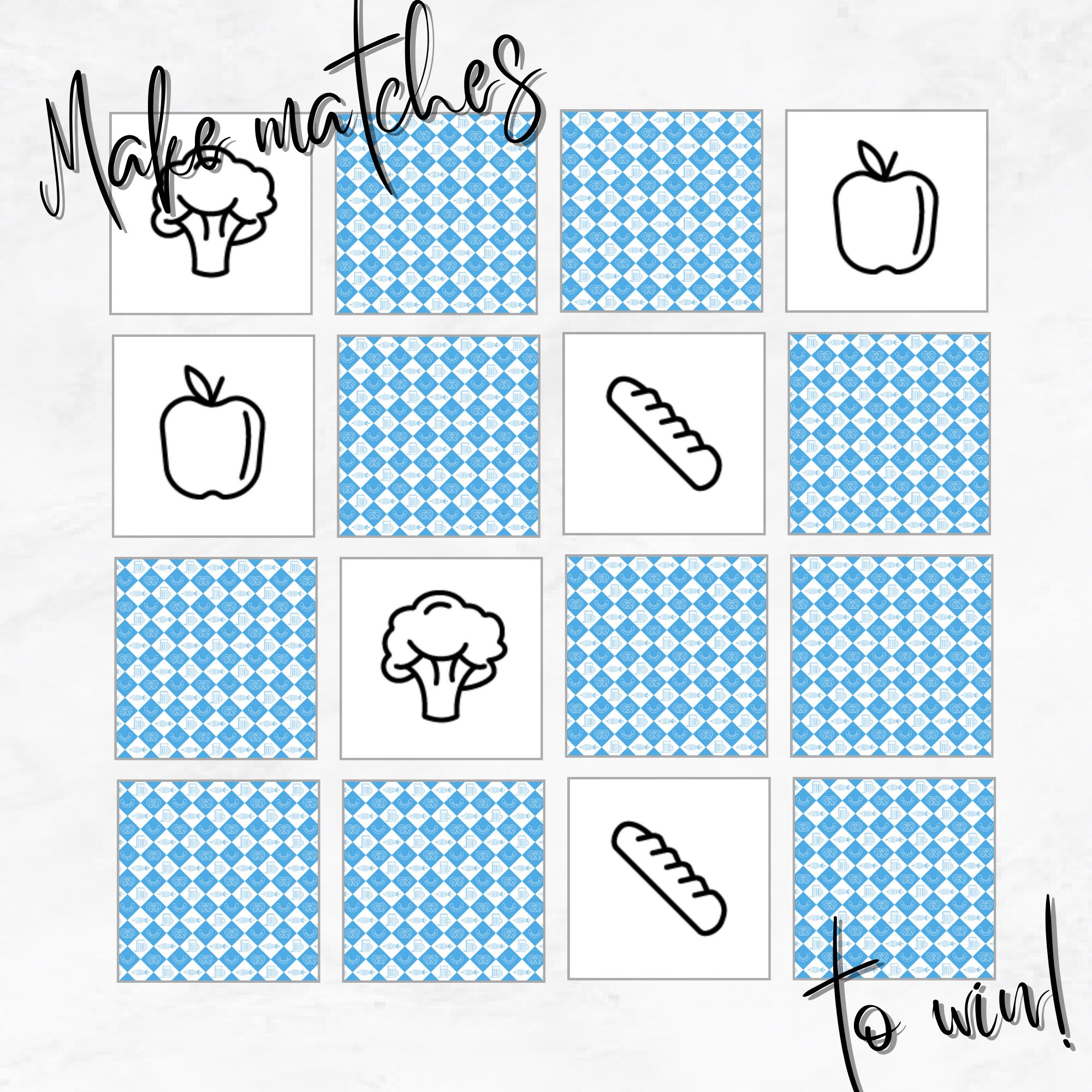 Food Matching Game, Memory Game, Matching Game, Kids Activity ...