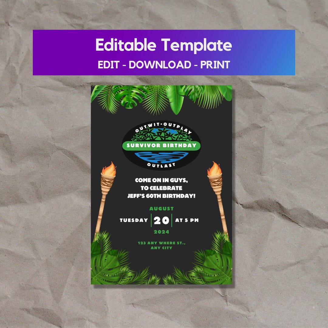 Editable Survivor TV Show Birthday Invitation - Customizable - Etsy