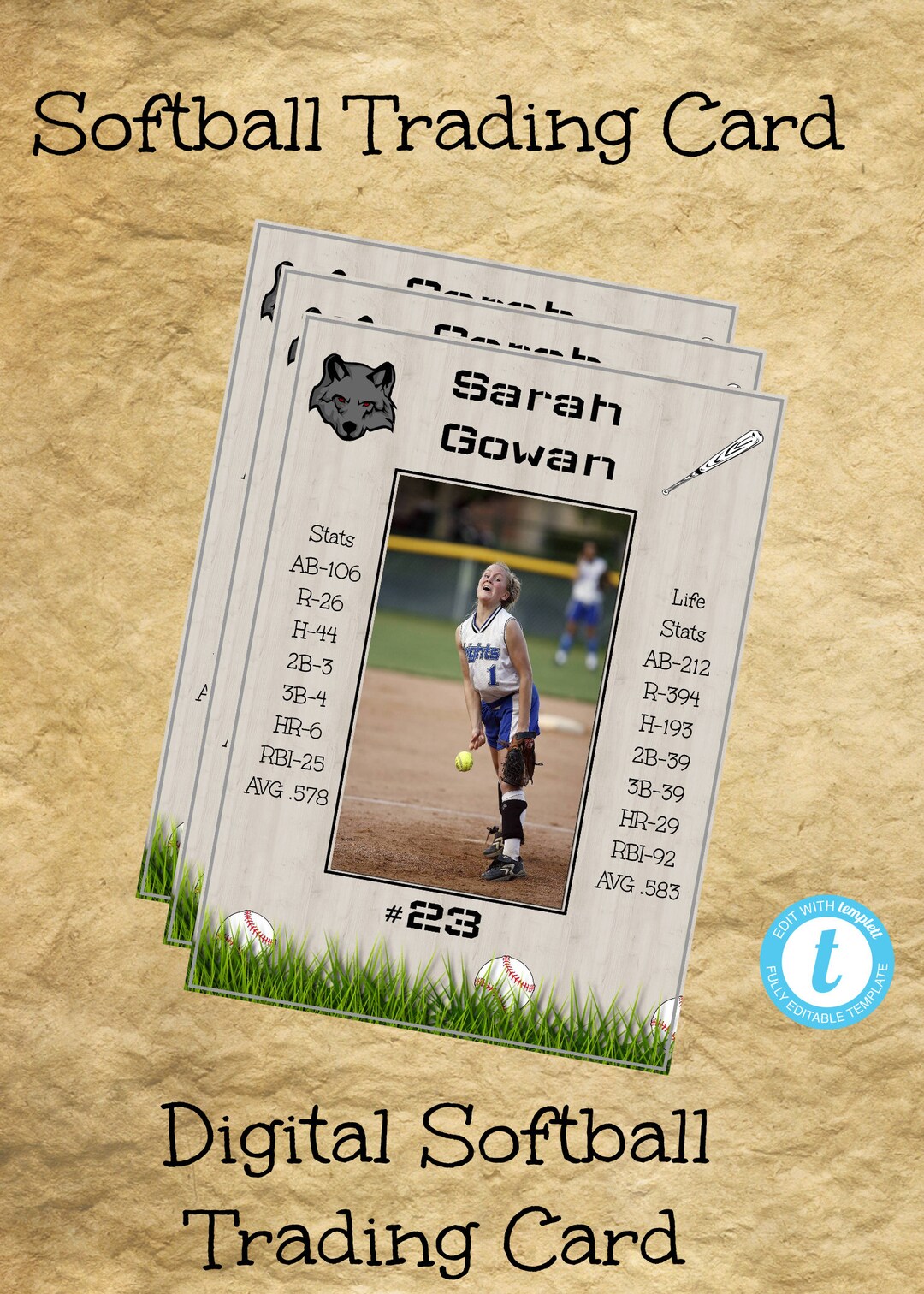 Baseball Trading Card Stat Card Digital 5x7 Customizable Trading Card ...