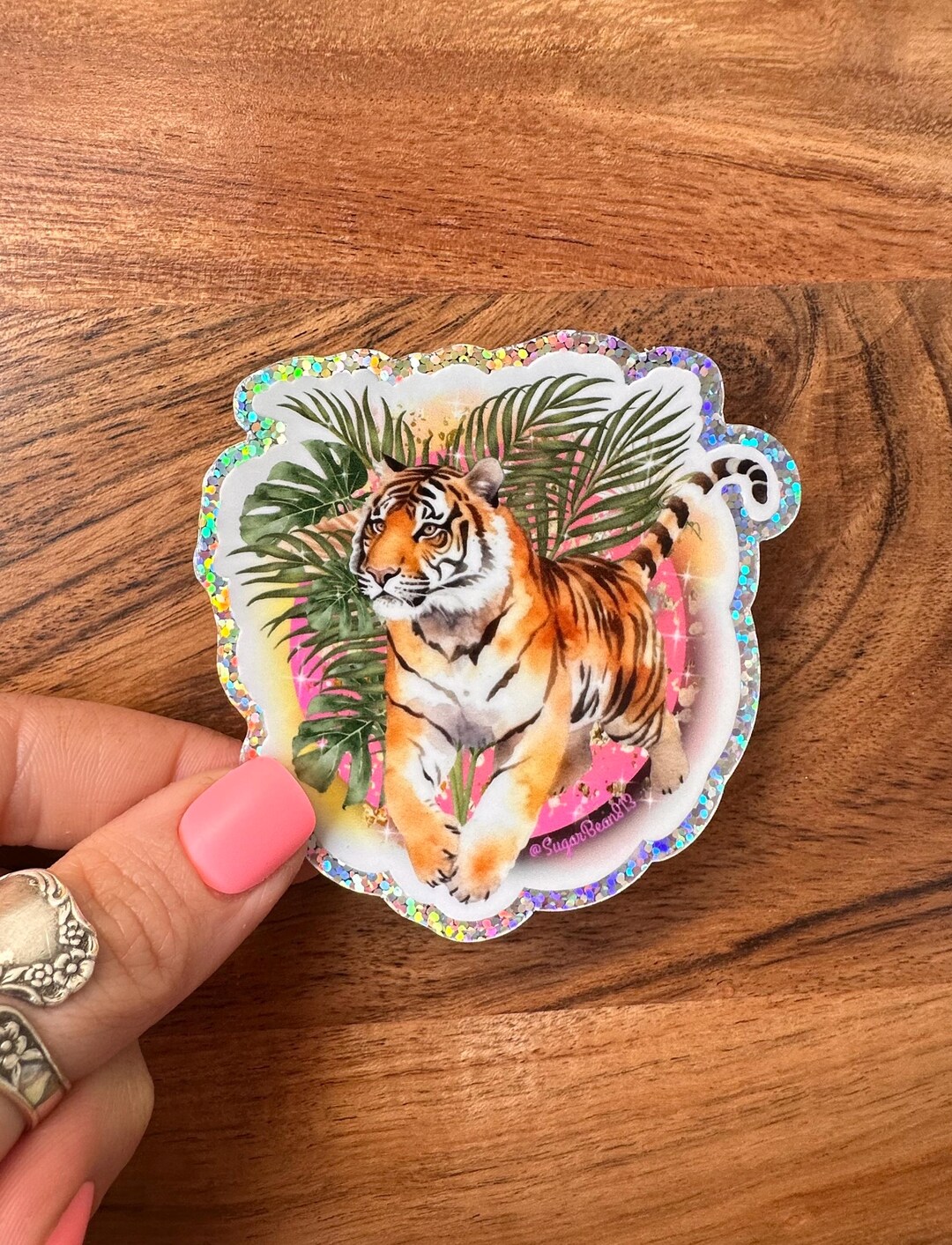 NEW Rainbow Glitter Tiger Vinyl Sticker for Laptops, Water Bottles ...