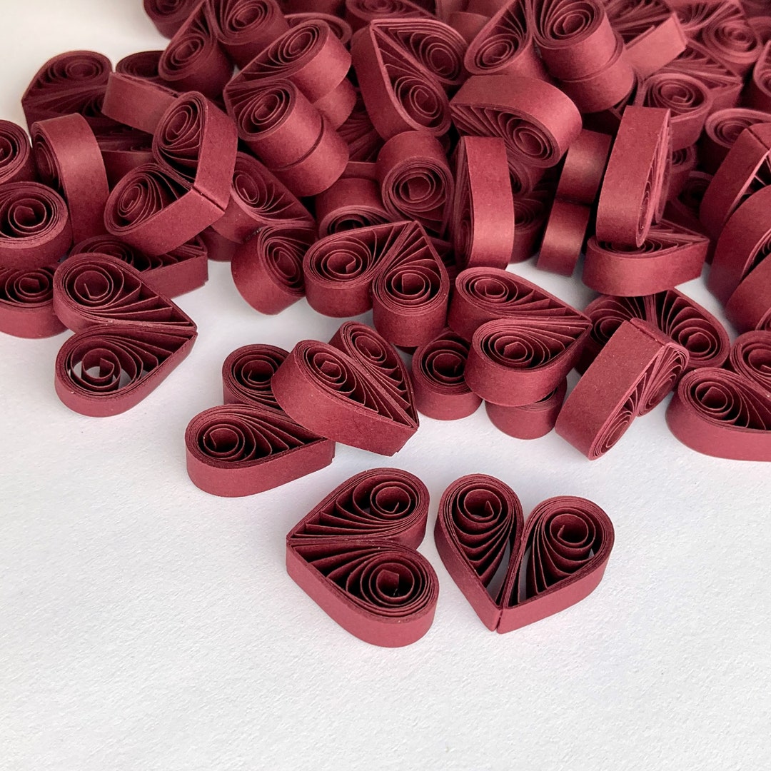 Quilled Paper Heart Ornaments: Burgundy 3D Valentine Wedding Decor - Etsy