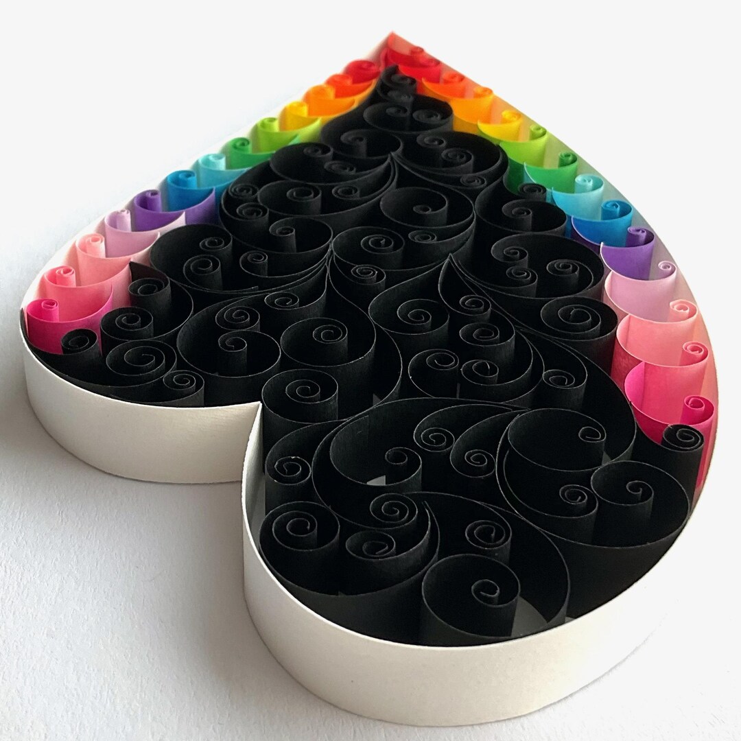 Black Lace Rainbow Heart, Paper Quilling Art, 3D Heart, 3D Papercraft ...