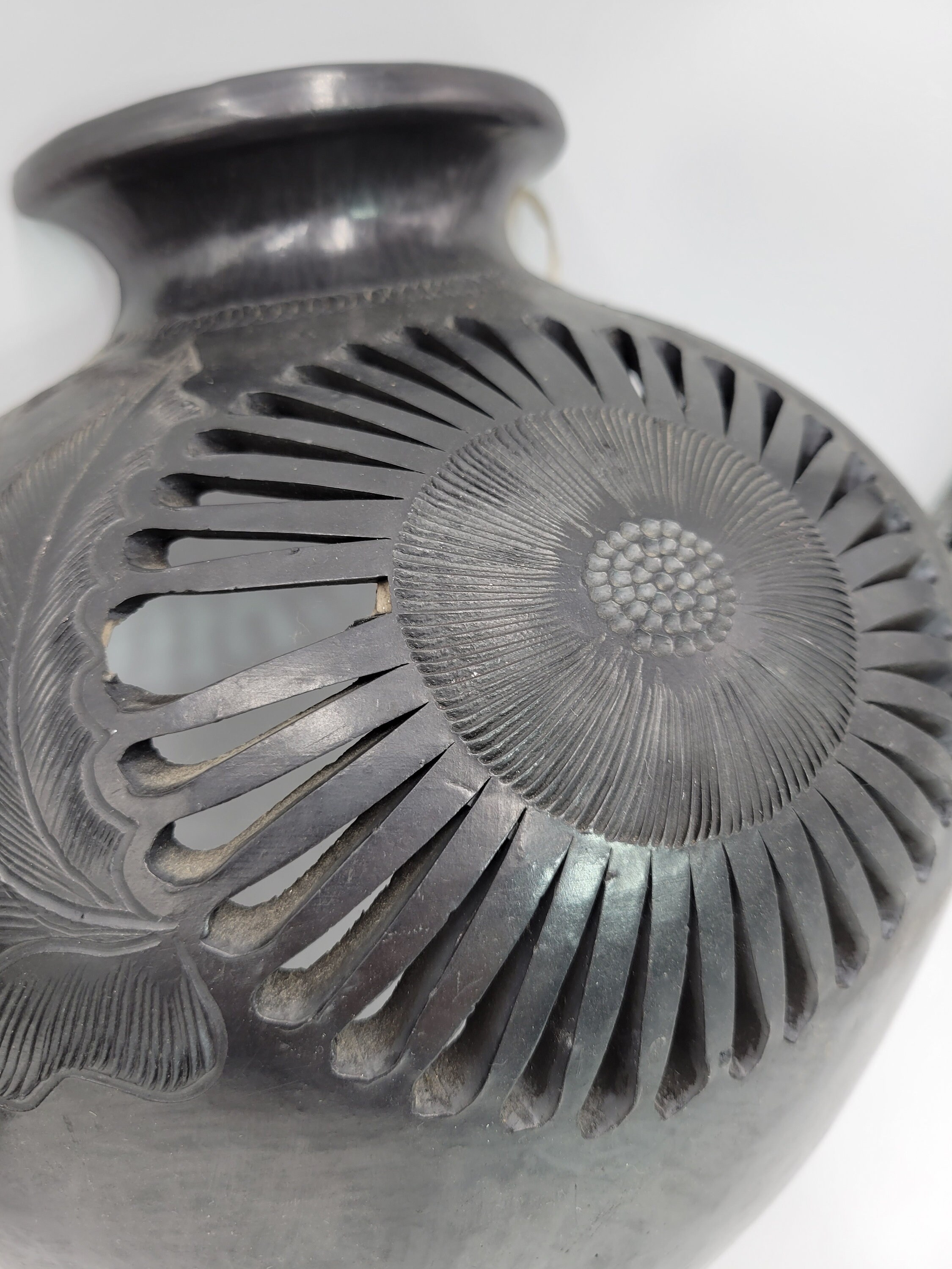 Set of 2 Oaxaca Mexico Barro Negro Black Clay Floral Pottery Wall ...