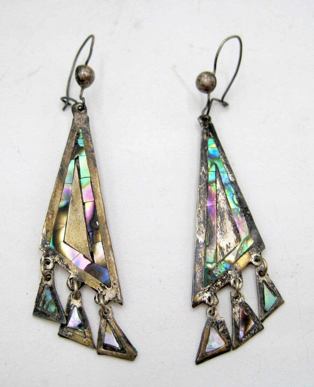 Vintage Taxco Sterling Silver Abalone MOP Pierced Dangle Drop - Etsy