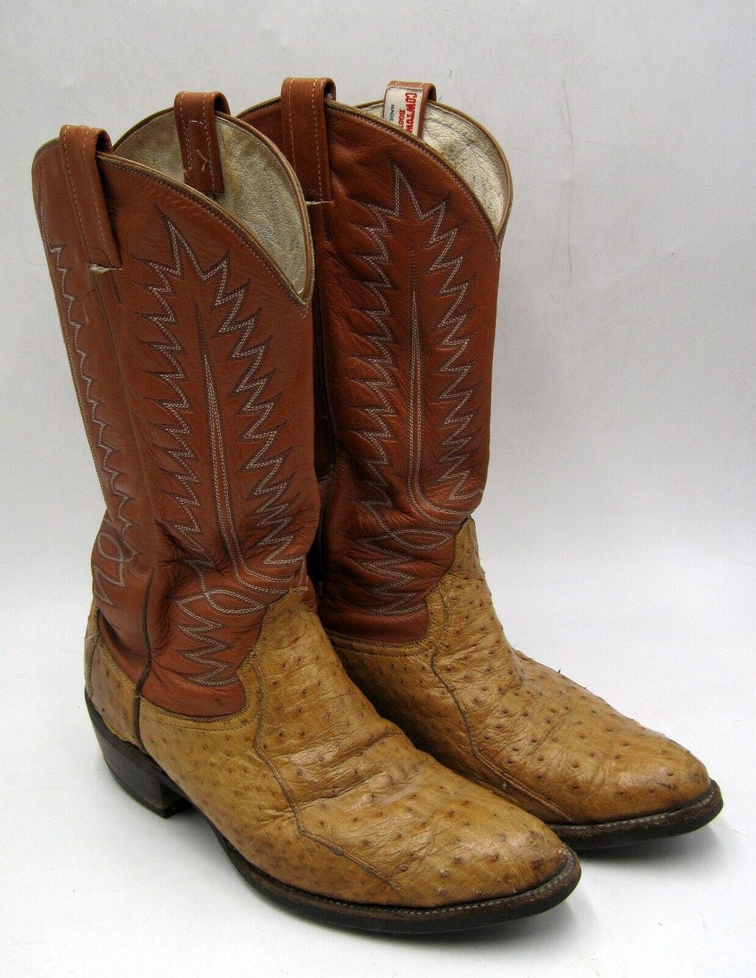 Cowtown Full Quill Ostrich Boots Men 10W Brown Western Cowboy Rancher ...
