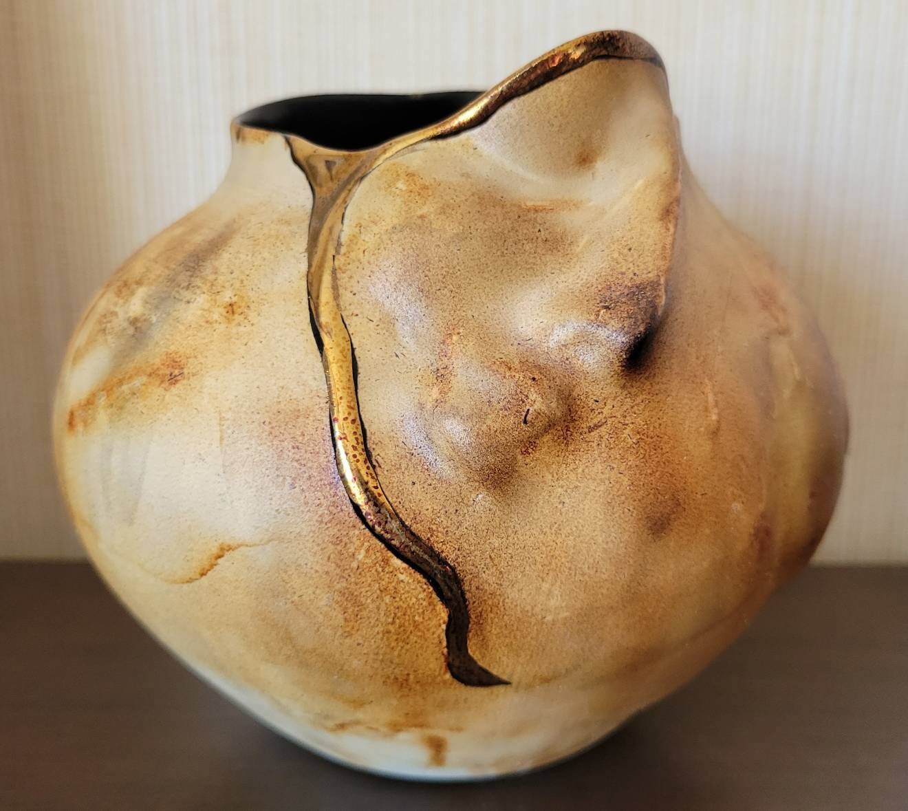 Vintage Sara Lund Face Vase Studio Pottery With Metallic Accents 1990 ...