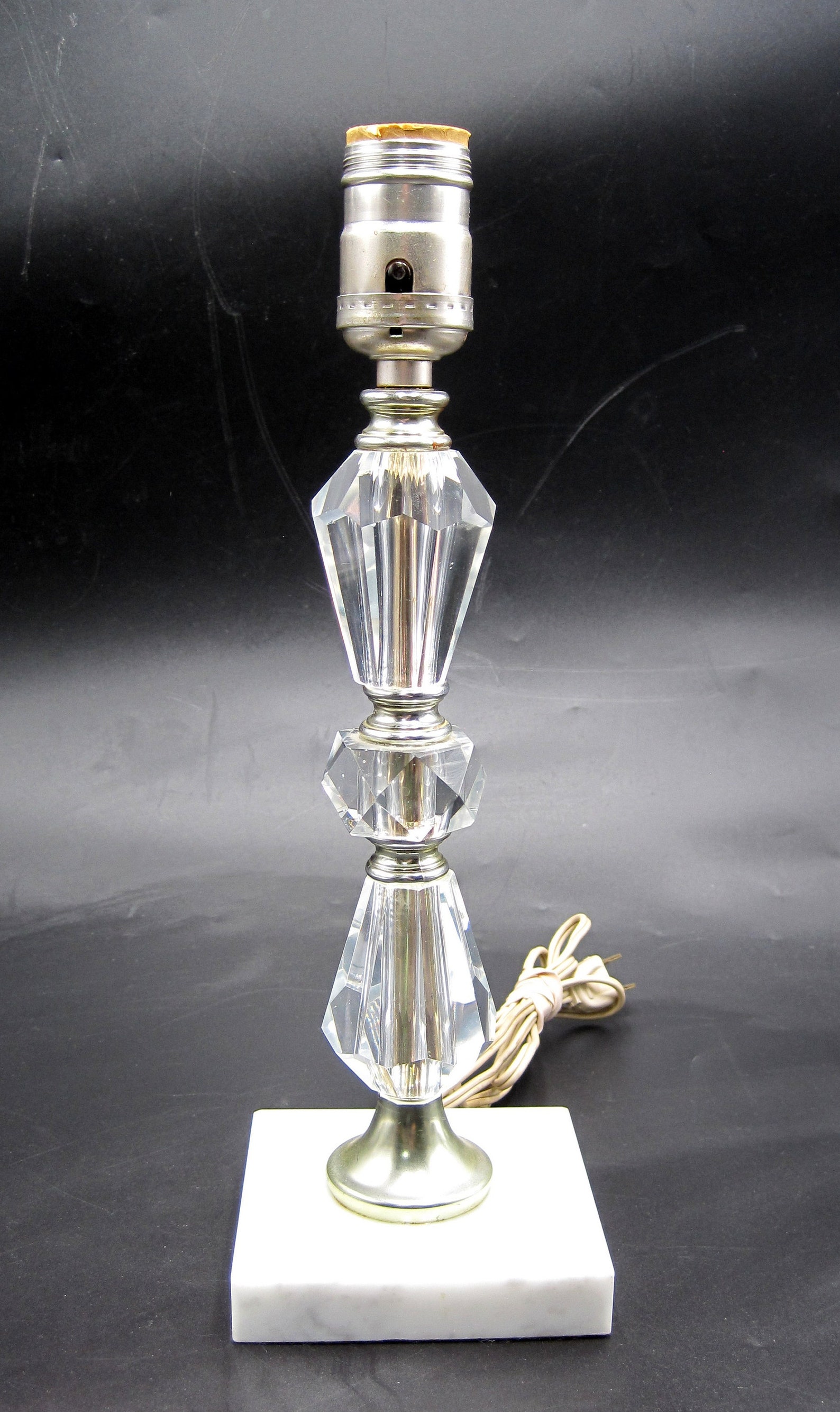 Vintage Cut Lead Crystal Table Lamp Multi Faceted Column Clear Tall ...