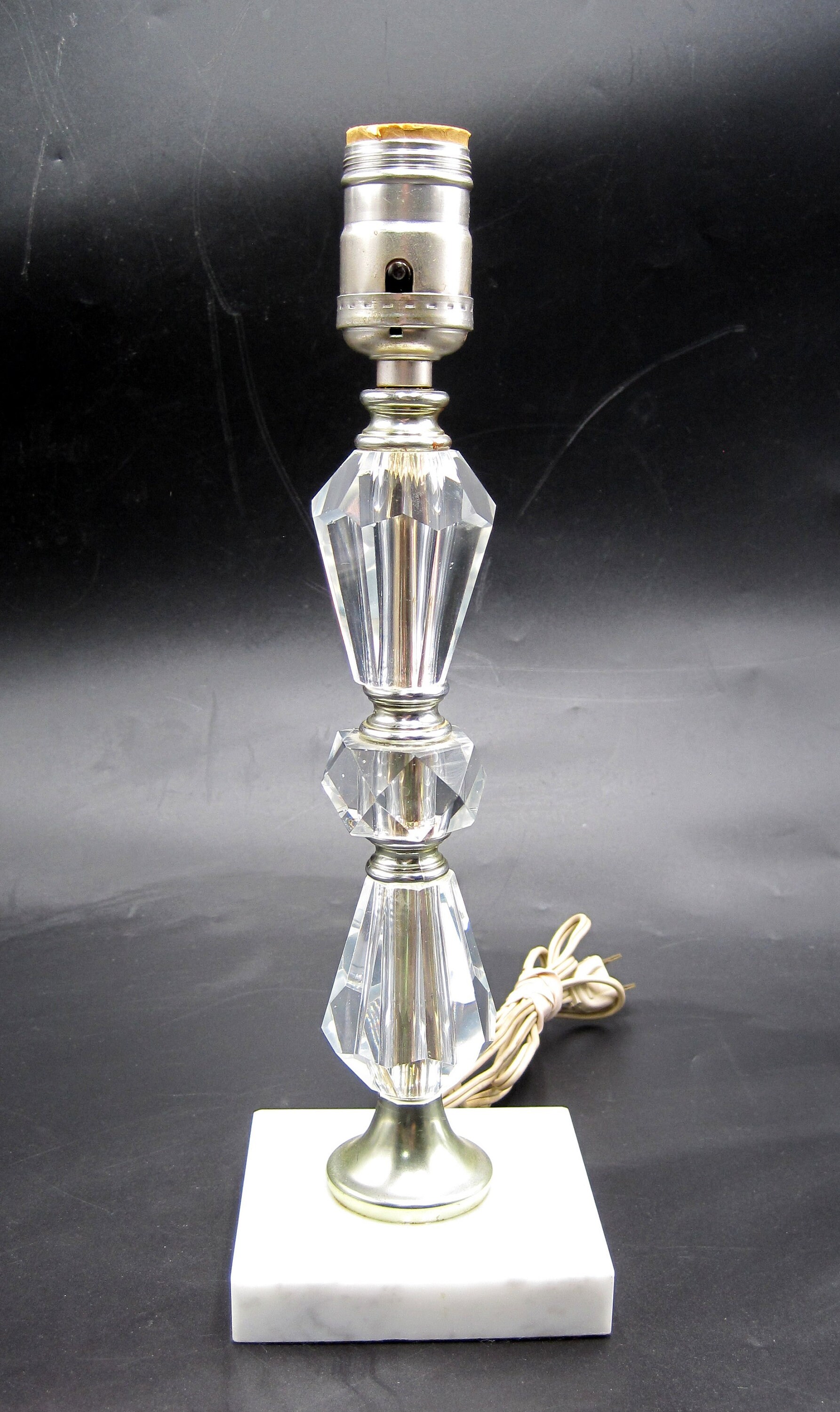Vintage Cut Lead Crystal Table Lamp Multi Faceted Column Clear Tall ...