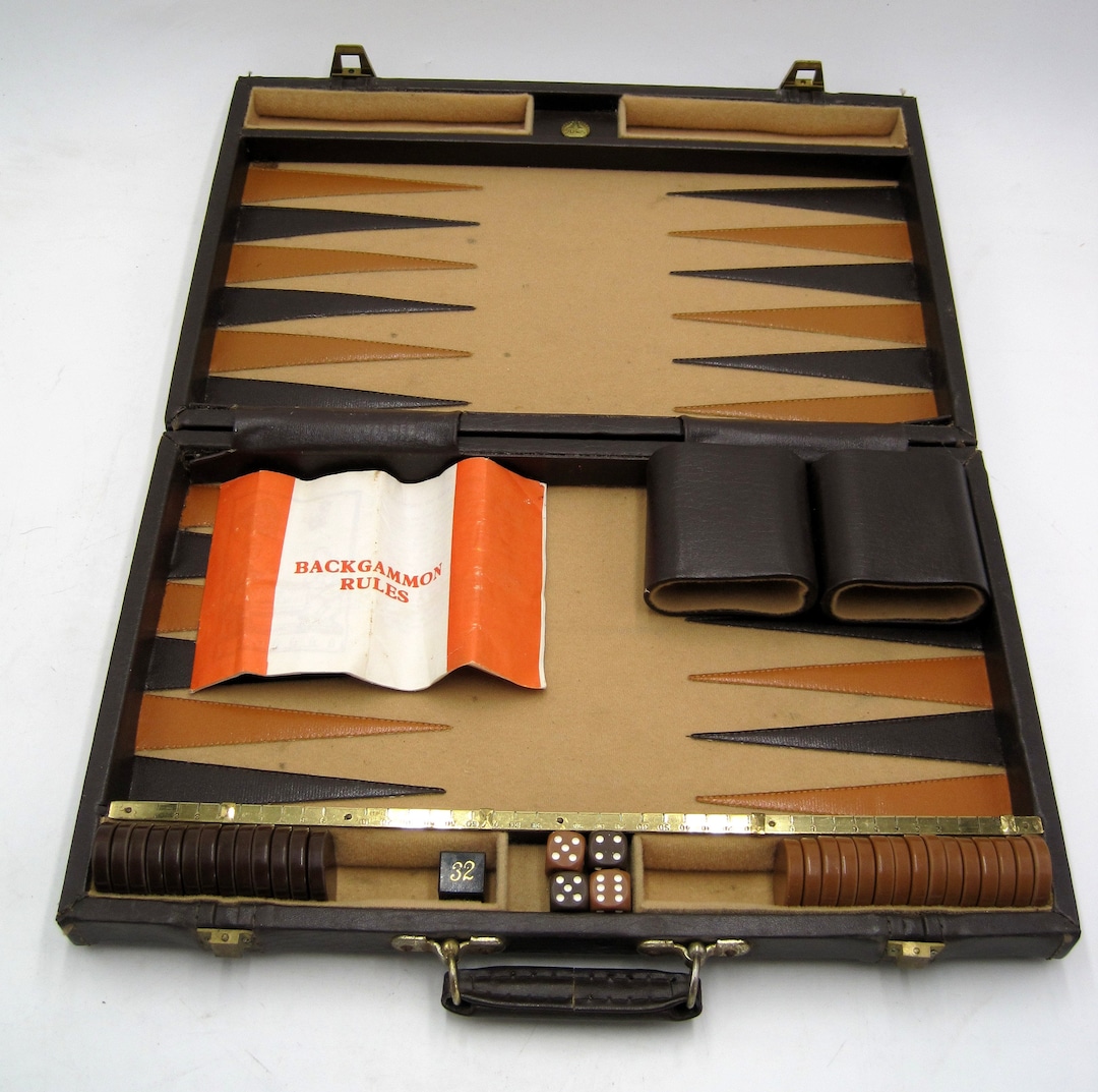 Vintage Aries Backgammon Travel Case Game Complete Faux Leather 1970's ...