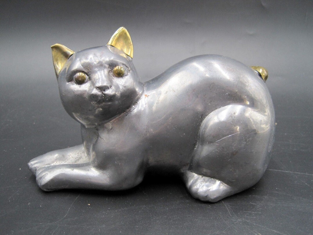 MCM Pewter Brass Metal Cat Figurine Statue Heavy 7" X 4" - Etsy
