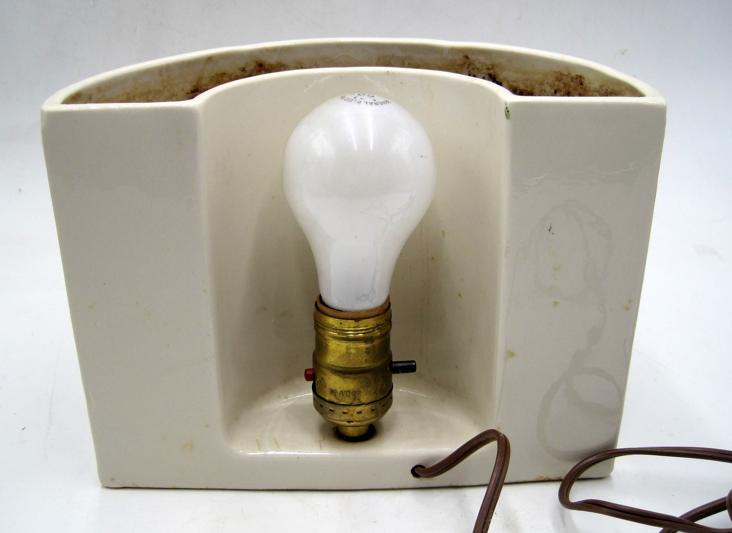 MCM Pottery Planter TV Lamp Light Vintage Green White Fern Leaf Design ...