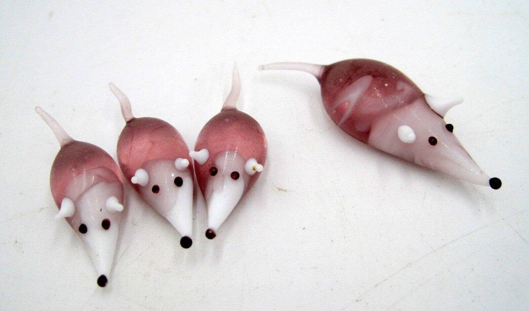Set of Mini Mice Murano Style Glass Mouse Rat Figurine Glass Miniature ...