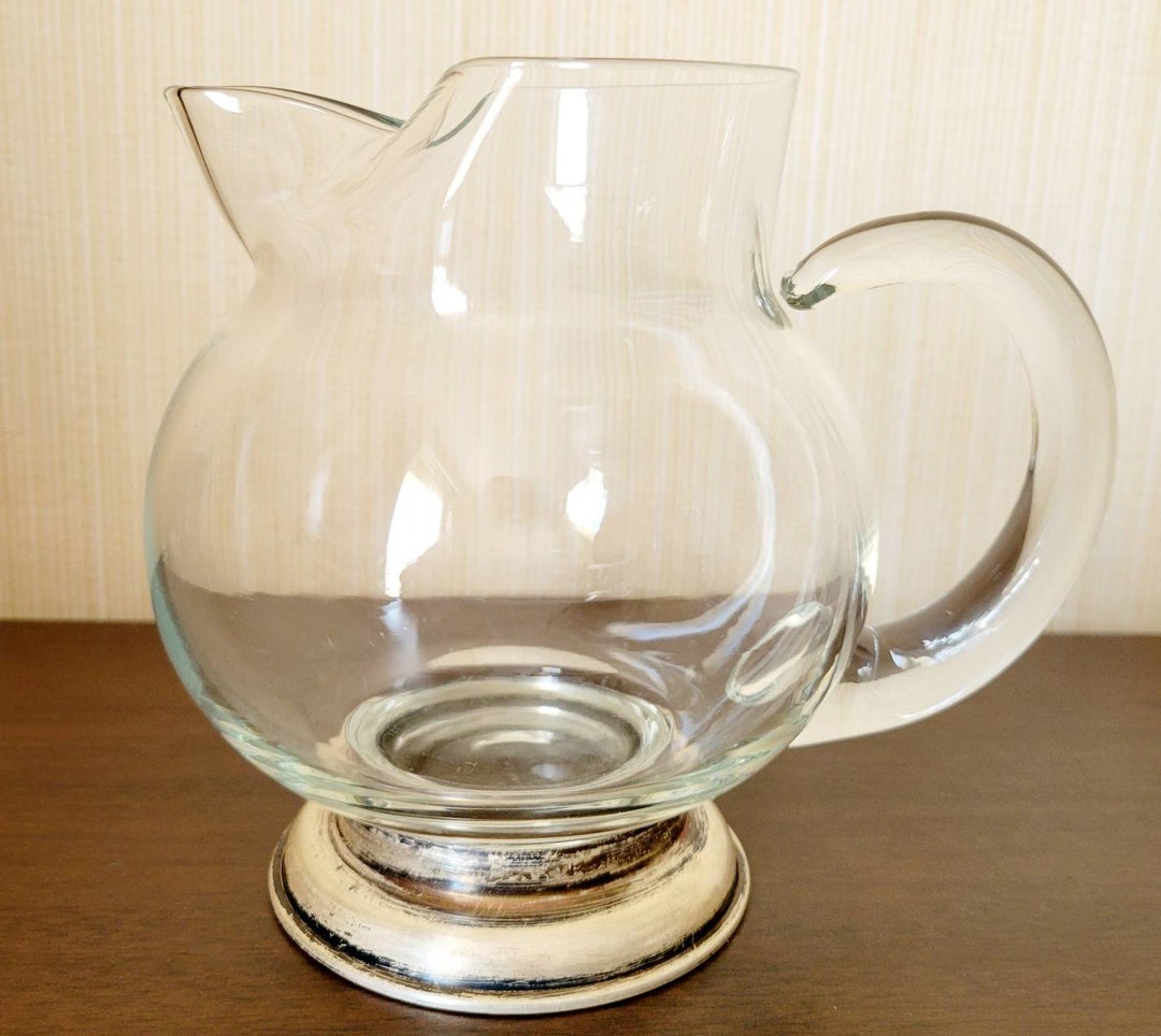 Vintage MCM Mid Century Glass Cocktail Pitcher With Sterling Silver ...