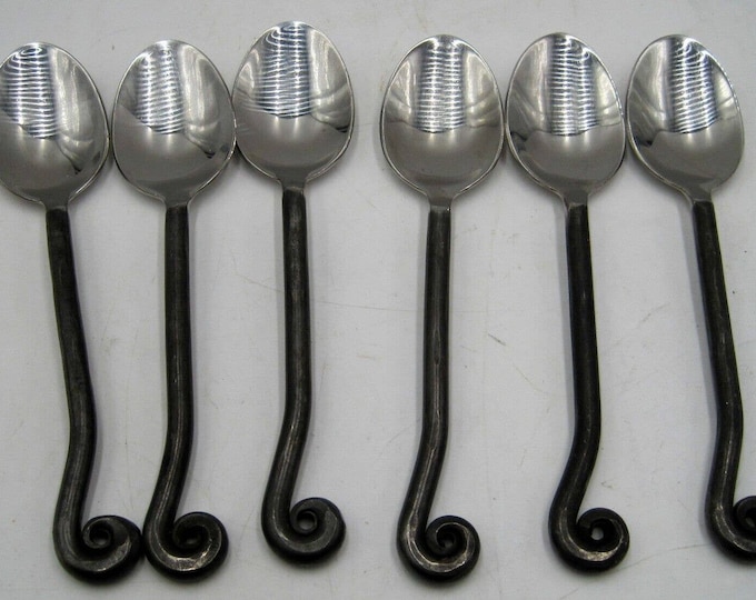 6 Gourmet Settings TREBLE CLEF Stainless Black Coil Silverware Oval ...